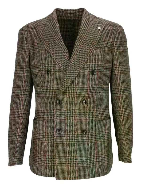 LUIGI BIANCHI Check-pattern Double-breasted Blazer - Brown
