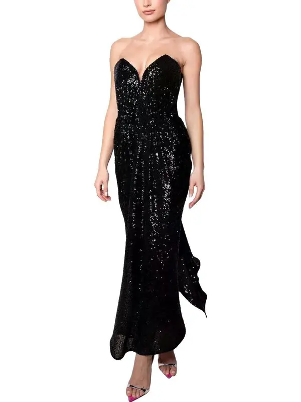 IMROSKA Sequin-embellished Lace-up Gown - Black