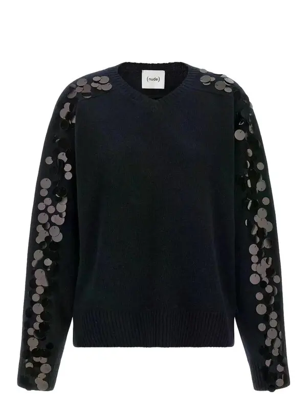 NUDE Sequin-embellished V-neck Sweater - Blue