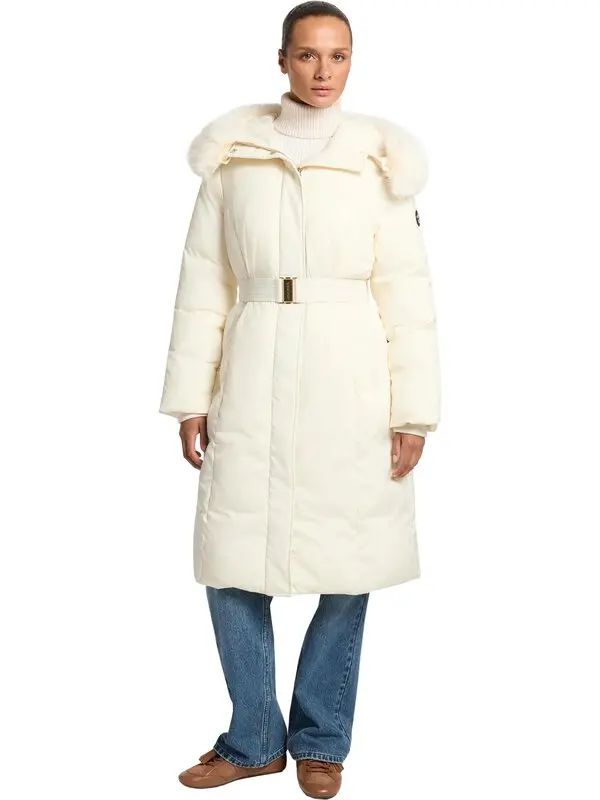 Michael Kors Faux Fur Trim Belted Coat In Size By - Natural
