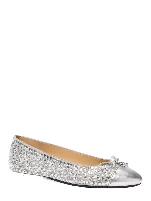 Michael Kors Piper Flex Embellished Metallic Ballet Flat In Size By - Silver