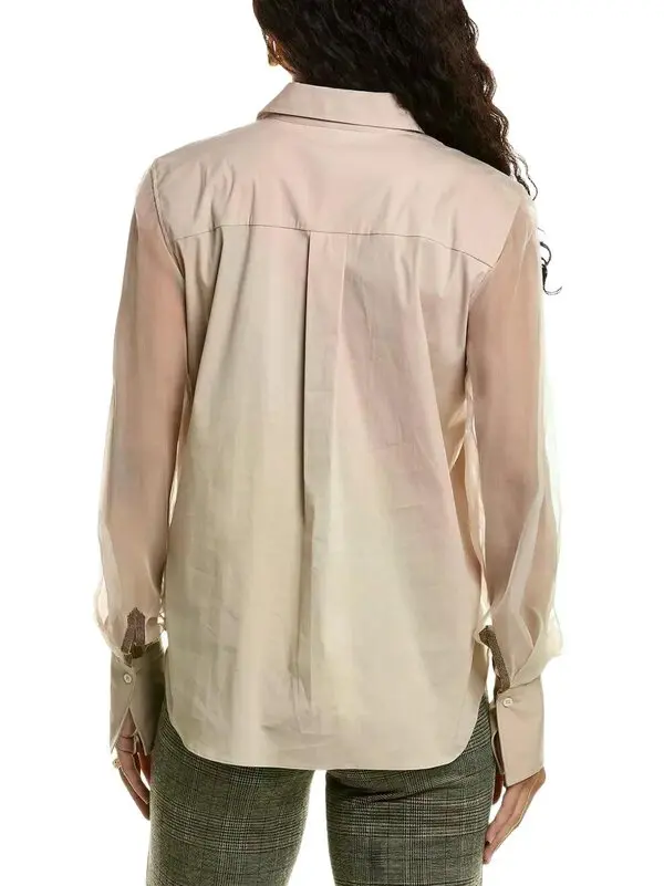 Brunello Cucinelli Sheer-sleeve Bib-detail Shirt - Neutrals