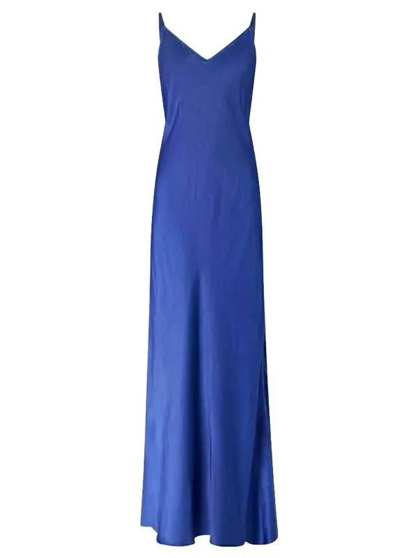 Pinko Long Slip Dress In Satin - Blue