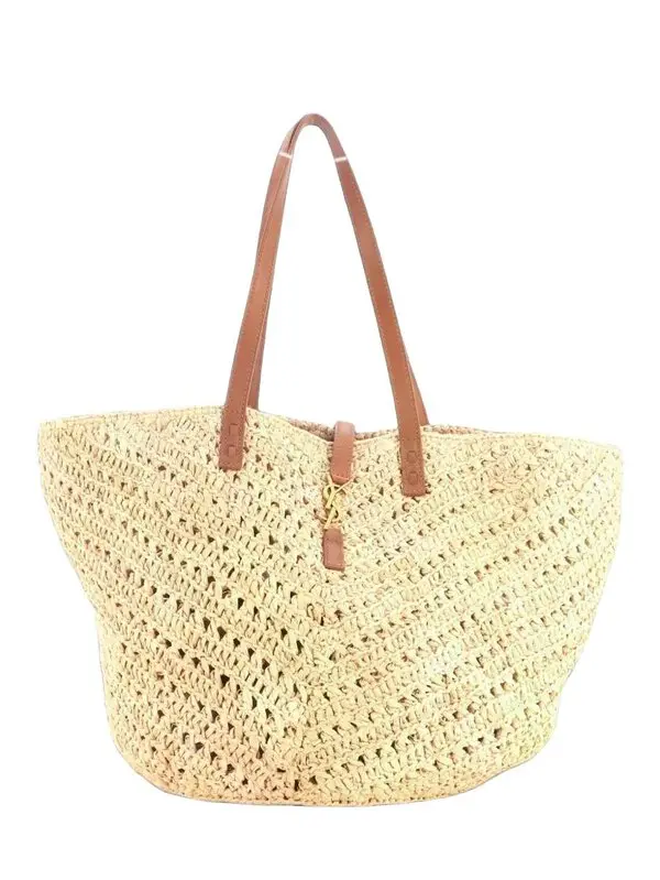 Saint Laurent Panier Monogram Basket Shopper Raffia Medium Tote Bag - Brown