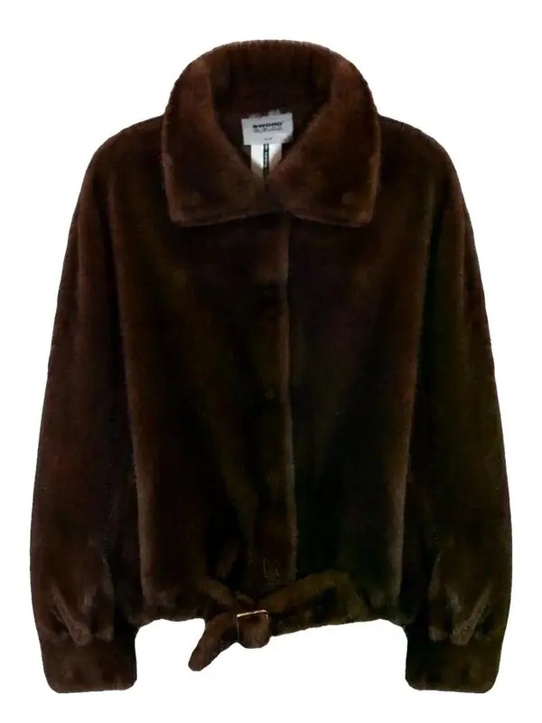 SWORD 6644 Belted Faux-fur Coat - Brown