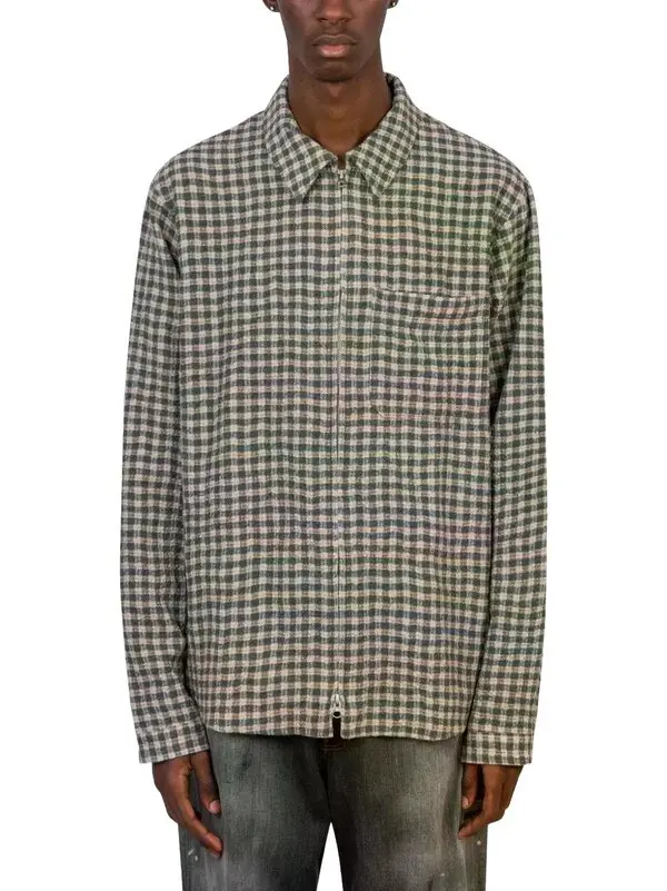 ANOTHER ASPECT 1.0 Check-pattern Zip-up Shirt - Blue