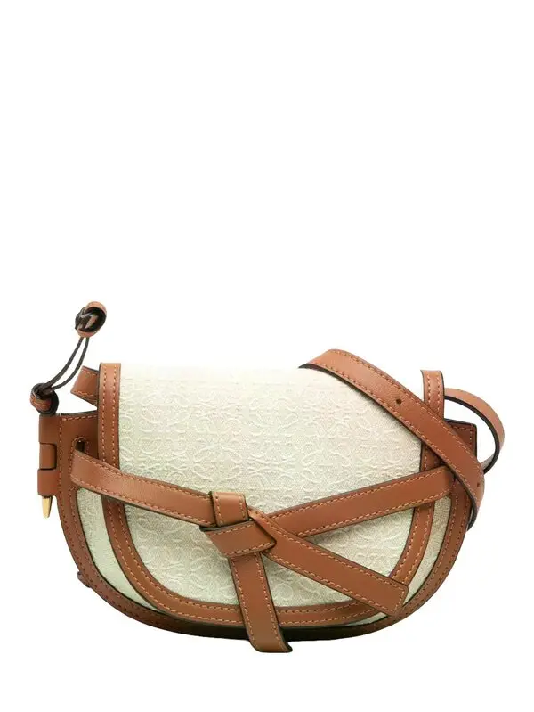 Loewe 2021 Mini Bicolor Anagram Canvas And Smooth Calfskin Gate Crossbody Bag - Neutrals