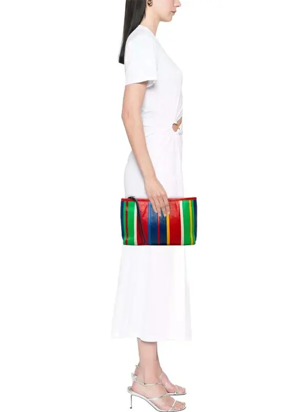 Balenciaga 2021 Large Lambskin Striped Barbes Z Pouch Clutch Bag - Red