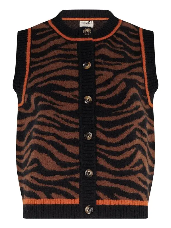 SUGARHILL BRIGHTON Natalie Knit Vest Black Tiger - Brown