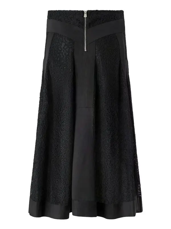 Pinko Flared Lace Midi Skirt With Inserts - Black
