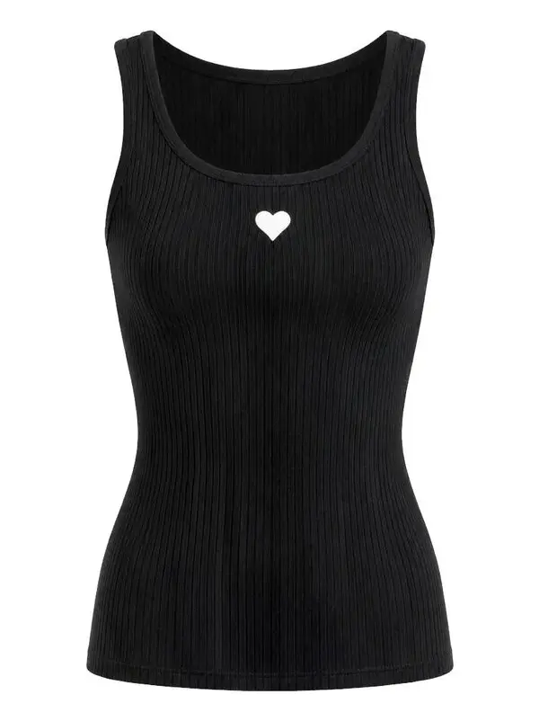 Cynthia Rowley Heart-patch Ribbed Tank Top - Black