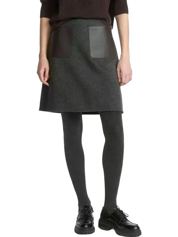YVES SALOMON Leather-patch A-line Mini Skirt - Grey