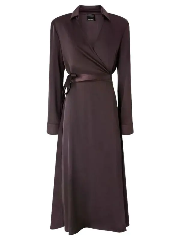 Pinko Midi Wrap Dress With Belt - Brown