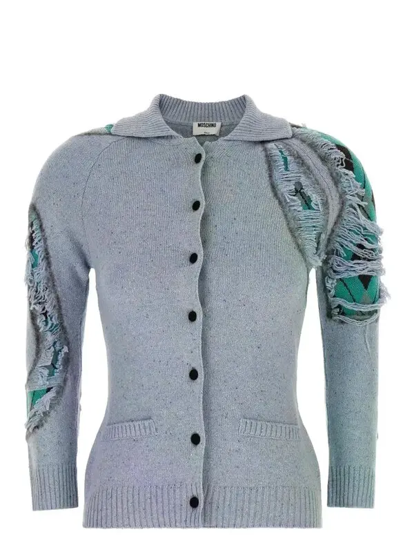 Moschino Distressed Argyle Cardigan - Blue