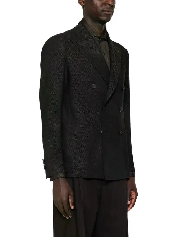 Tagliatore Double-breasted Chevron-weave Blazer - Black
