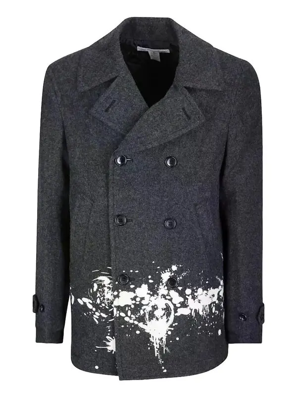 Comme Des Garçons Paint-splatter Double-breasted Coat - Grey