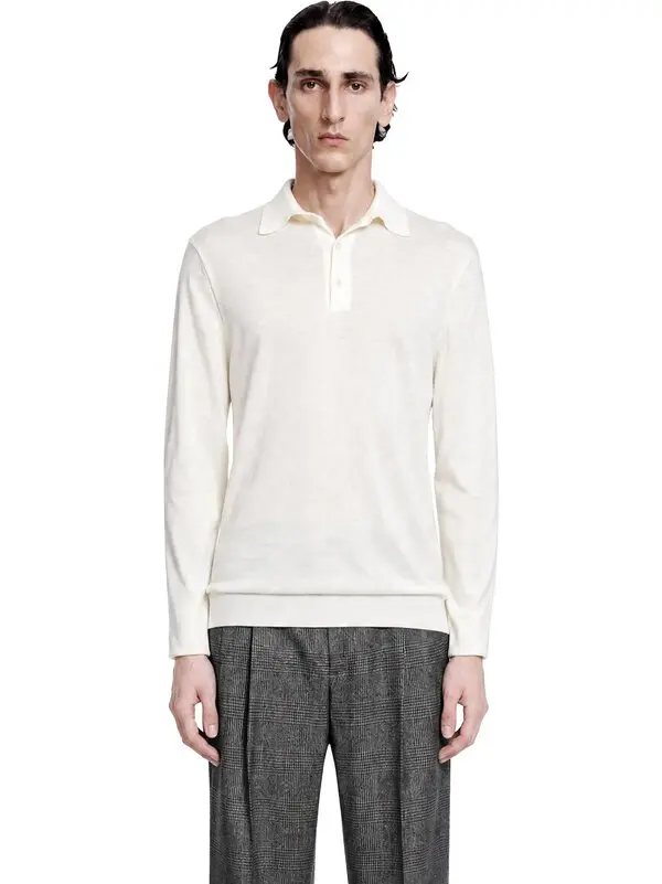 LARDINI Wool-silk Long Sleeve Polo - White