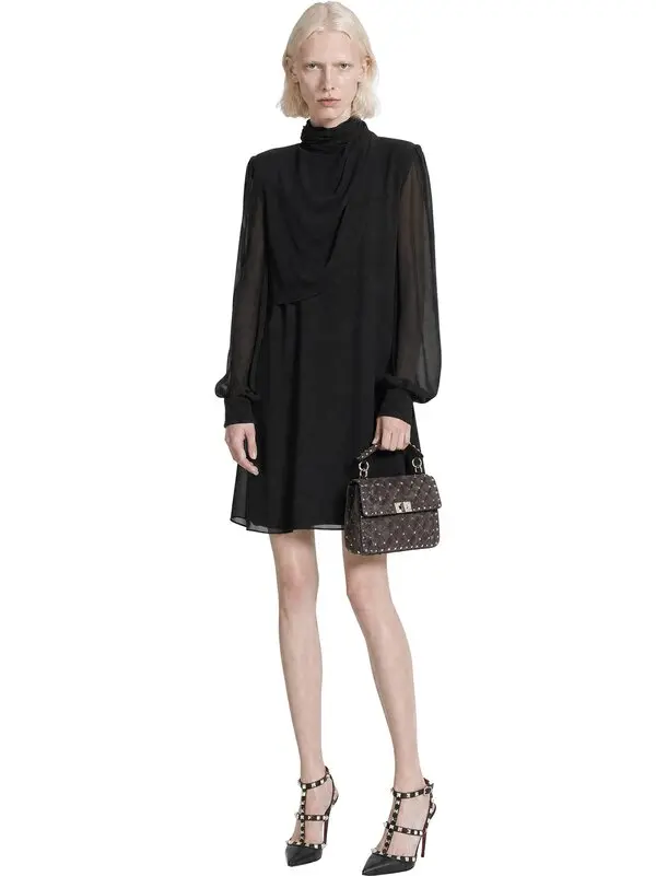 Valentino Garavani Draped High Neck Silk Mini Dress - Black