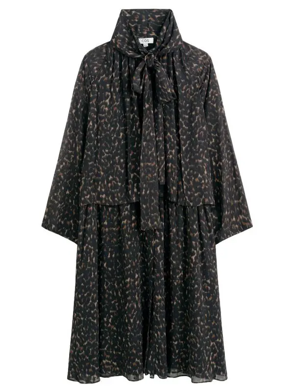 Cos Leopard-print Fluid Scarf-detail Dress - Brown