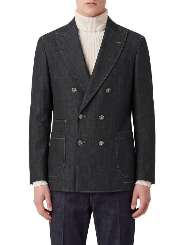 Brunello Cucinelli Double-breasted Blazer In Recycled Polyester With Peak Lapels - Grey