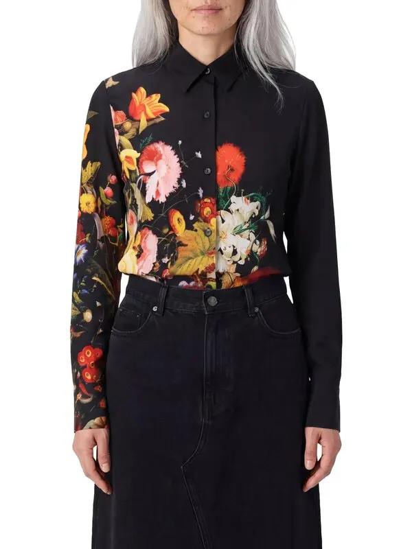 Dries Van Noten Calima Floral Print Silk Shirt With A French Collar - Black