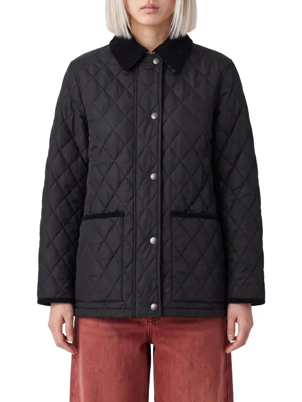 Burberry Quilted Short Jacket In Nylon With Velvet Collar And Check Lining - Black