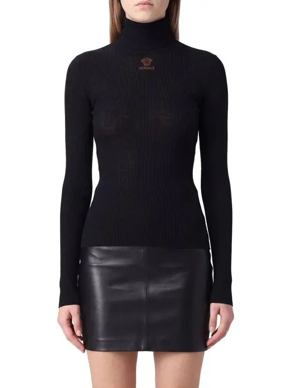 Versace Slim Fit Turtleneck Jumper In Cotton-blend With Long Sleeves - Black