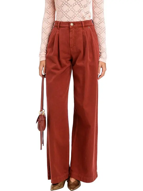 TWINSET Wide-leg Cotton Trousers With Pleats And High Waist - Cherry