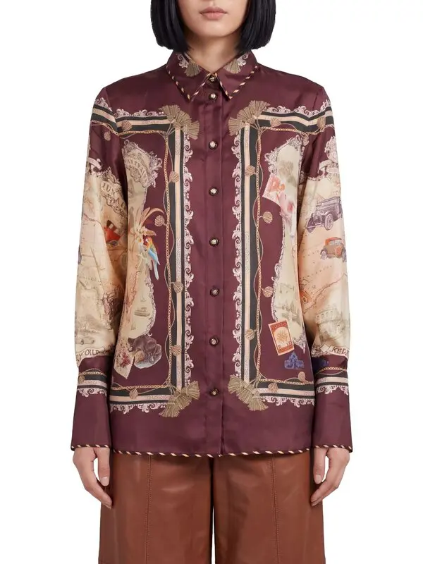 Zimmermann Valiant Map Print Silk Shirt - Violet