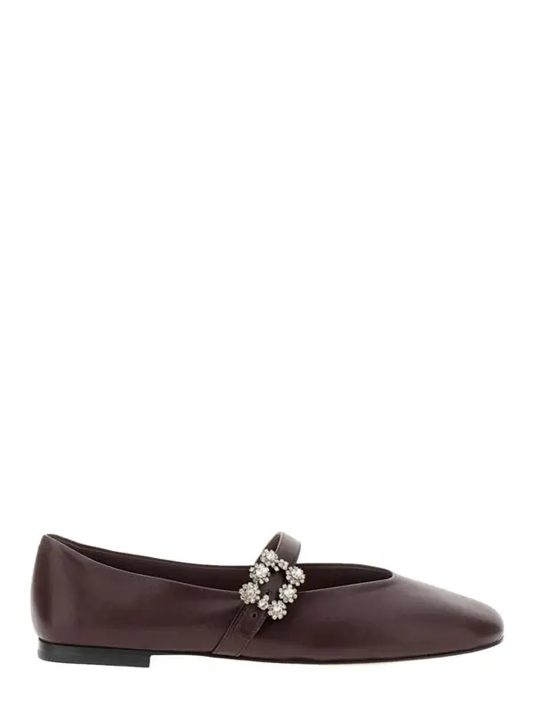 ROGER VIVIER Efflorescence Jewelled Buckle Mary Jane Ballet Flats In Leather - Red