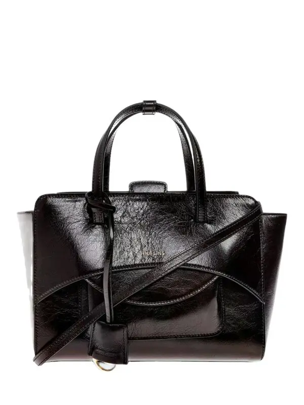 HIDESINS Flap Medium Leather Tote Bag - Black