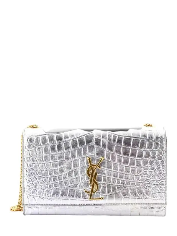 Saint Laurent Classic Monogram Crocodile Embossed Leather Medium Crossbody Bag - Silver