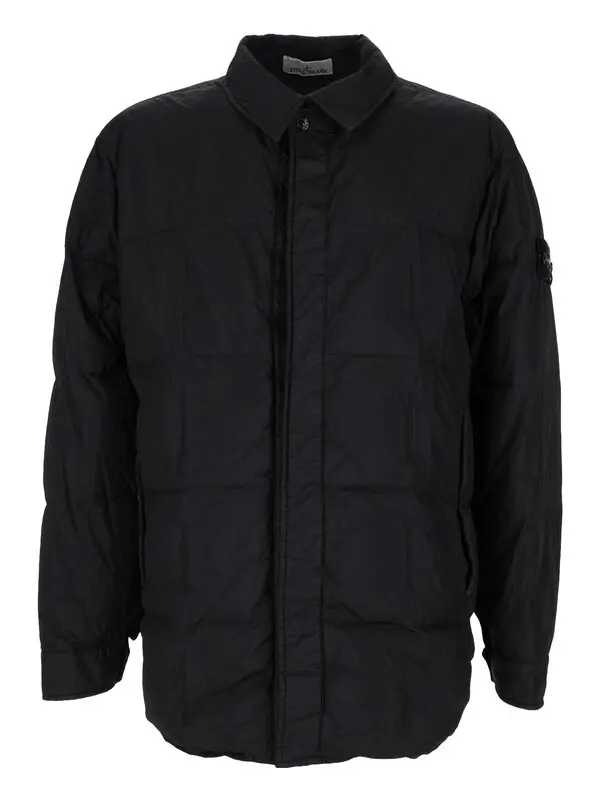Stone Island Piumino Antigoccia Con Colletto Rigido - Black