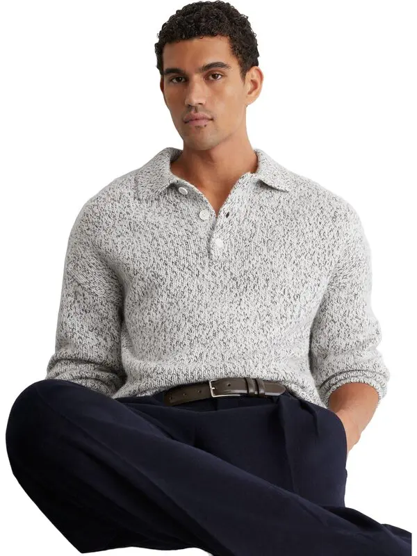 REISS Jasper Wool-blend Speckled-knit Half-button Jumper - Soft Grey