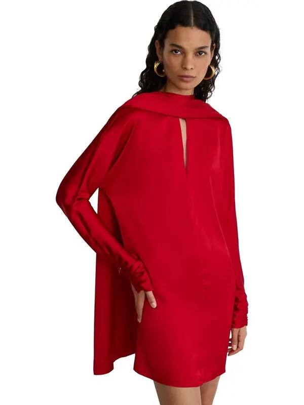 REISS Ottilie Satin Cape-detail Mini Dress - Red