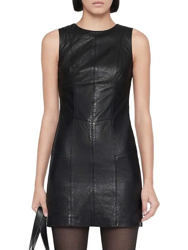 ALLSAINTS Vee Leather Sheath Dress - Black