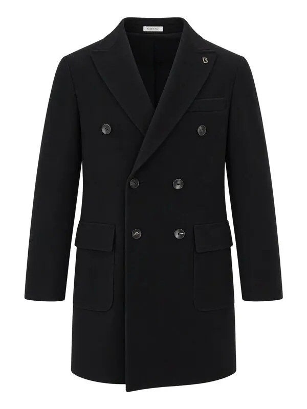 BRERAS MILANO Double-breasted Wool Overcoat - Nero