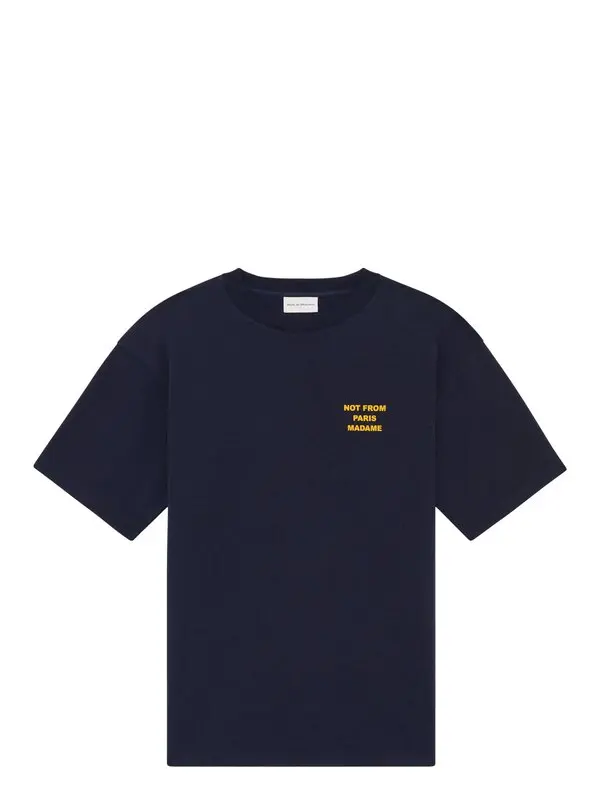 Drole De Monsieur Ribbed Crewneck Slogan T-shirt - Blu