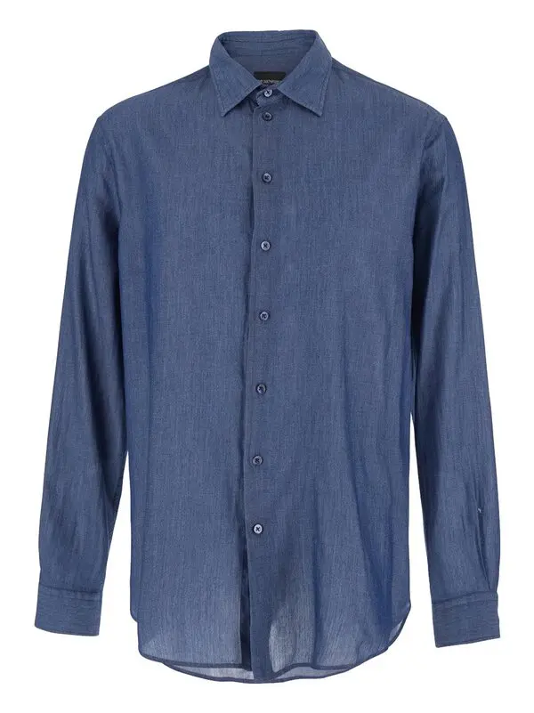Emporio Armani Cotton Denim Pointed-collar Regular-fit Button-front Shirt - Blu