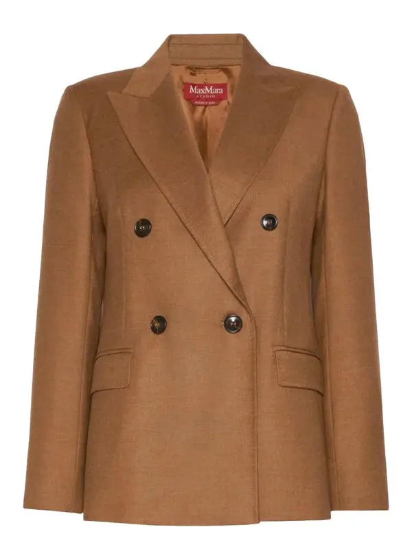 Max Mara Wool Flannel Blazer With Button-cuff Sleeves And Center Back Vent - Marrone
