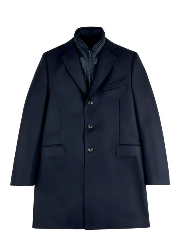 FAY Wool-blend Overcoat With Removable Quilted Bib - Navy