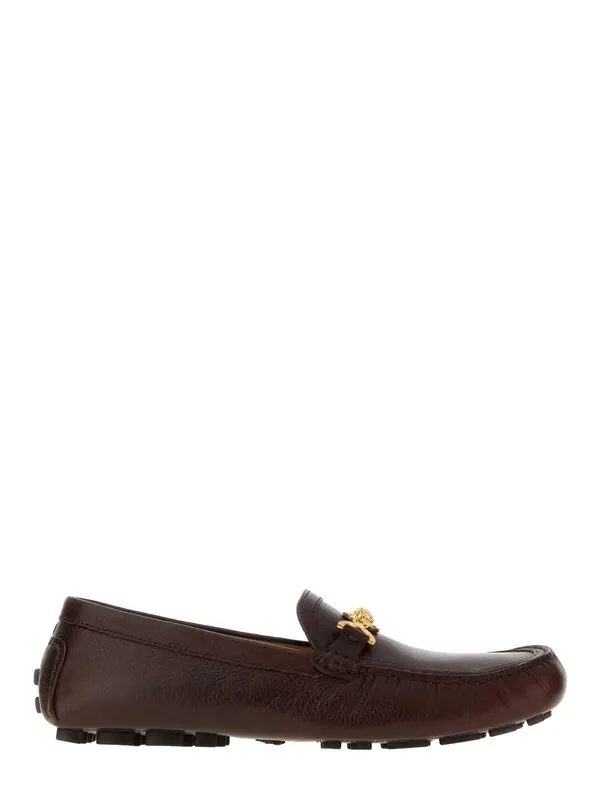 Versace Chocolate Leather Driver Loafers - Brown