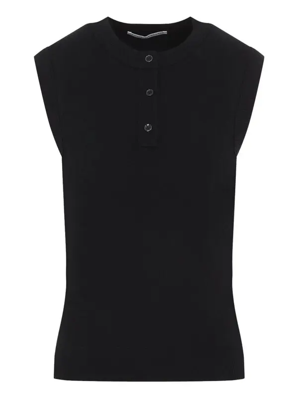 Studio Nicholson Aurel Crew Neck Half-placket Vest - Black