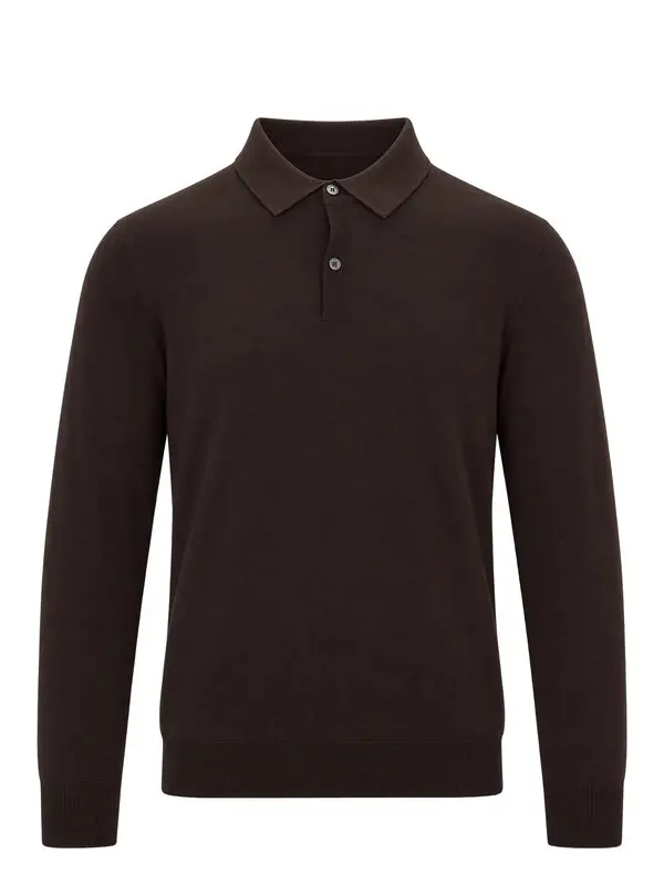 BALLANTYNE Long-sleeve Knit Polo Shirt - Brown