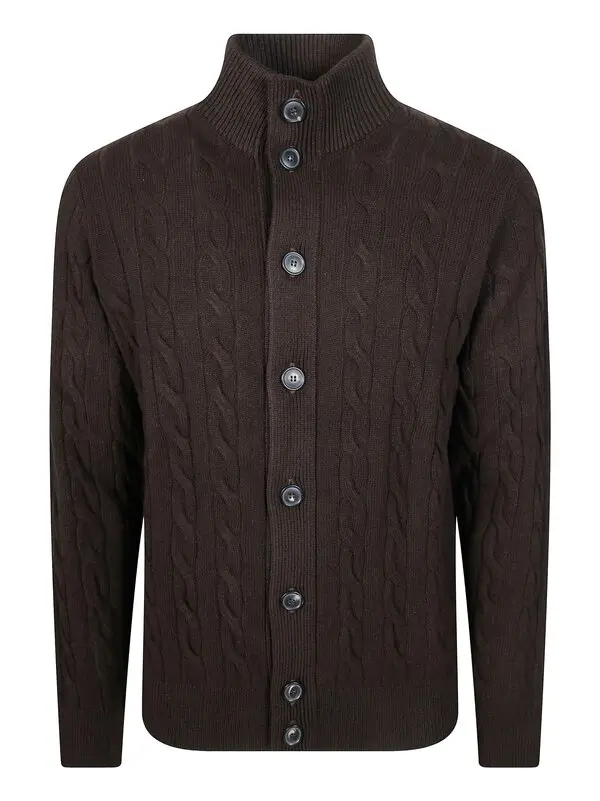 FILIPPO DE LAURENTIIS Textured Braided Stand-collar Bomber Jacket With Button Placket - Marrone