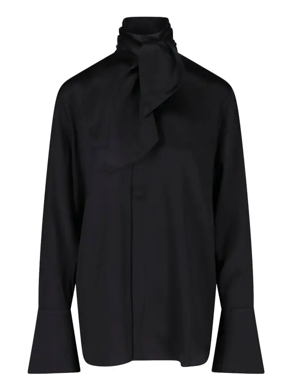 SA SU PHI Sleek Draped Button-up Shirt - Black