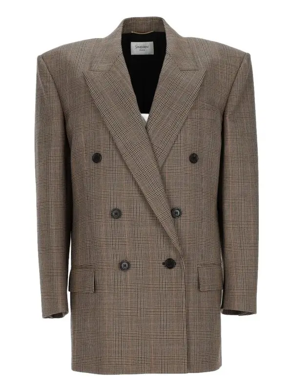 Saint Laurent Wool Pied De Poule Check Blazer Jacket - Multicolor