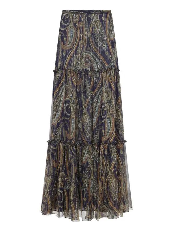 Etro Silk Long Skirt With Metallic Fiber Detail - Blue
