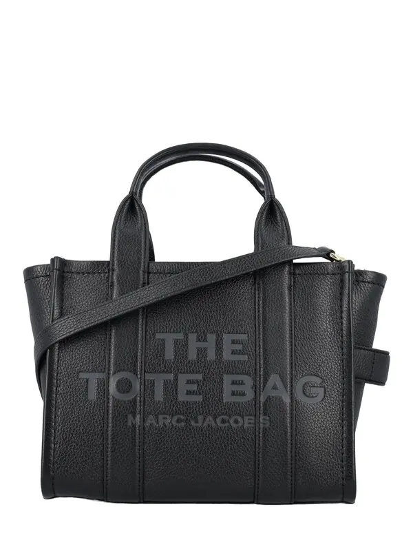 Marc Jacobs Mini Tote Handbag In Premium Grained Leather With Detachable Strap - Black
