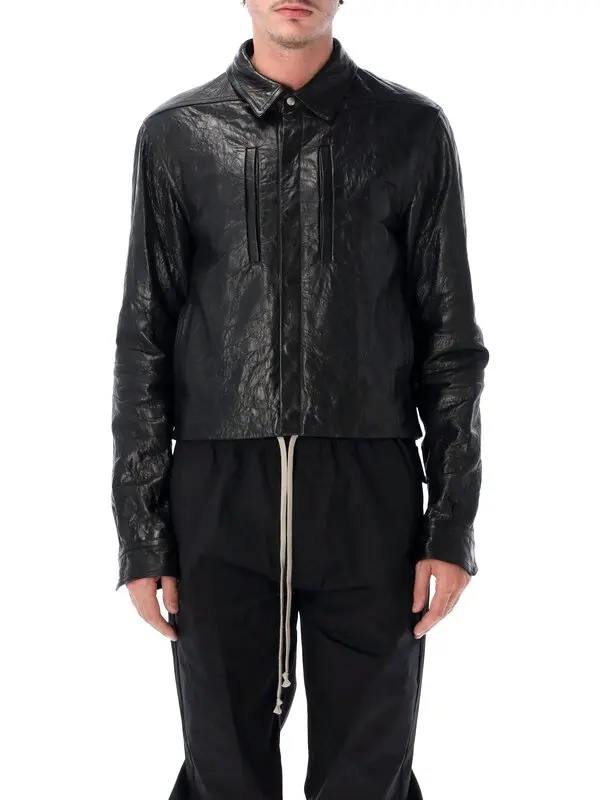 Rick Owens Leather Cropped Jacket - Nero